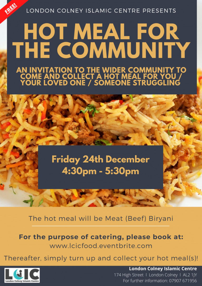 Hot meal for the wider community! – London Colney Islamic Centre
